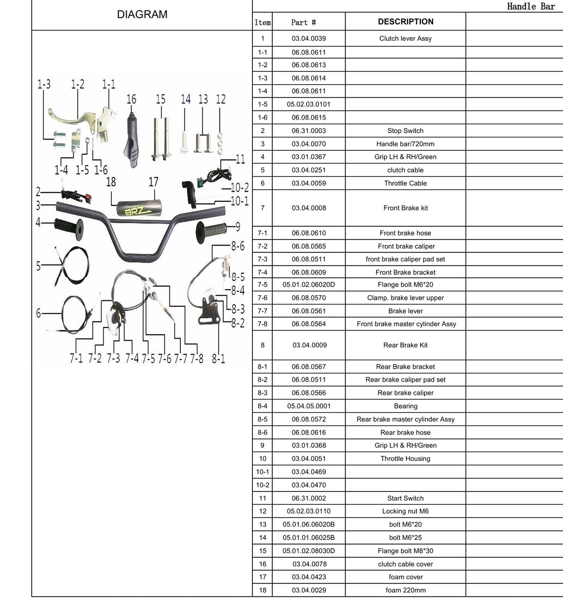 Front Brake Kit (03.04.0008) for TrailMaster 125cc Dirt Bike (Large Fr ...
