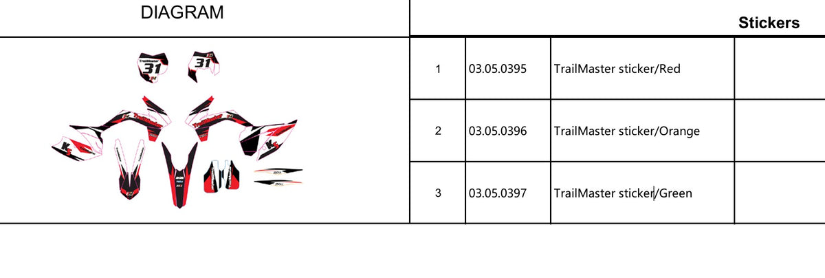 TrailMaster 250cc Dirt Bike Trailmaster Sticker Set Green – GoKarts USA®